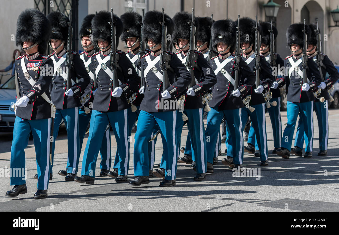 Troops of the Danish Royal Life Guards in their ceremonial blue ...