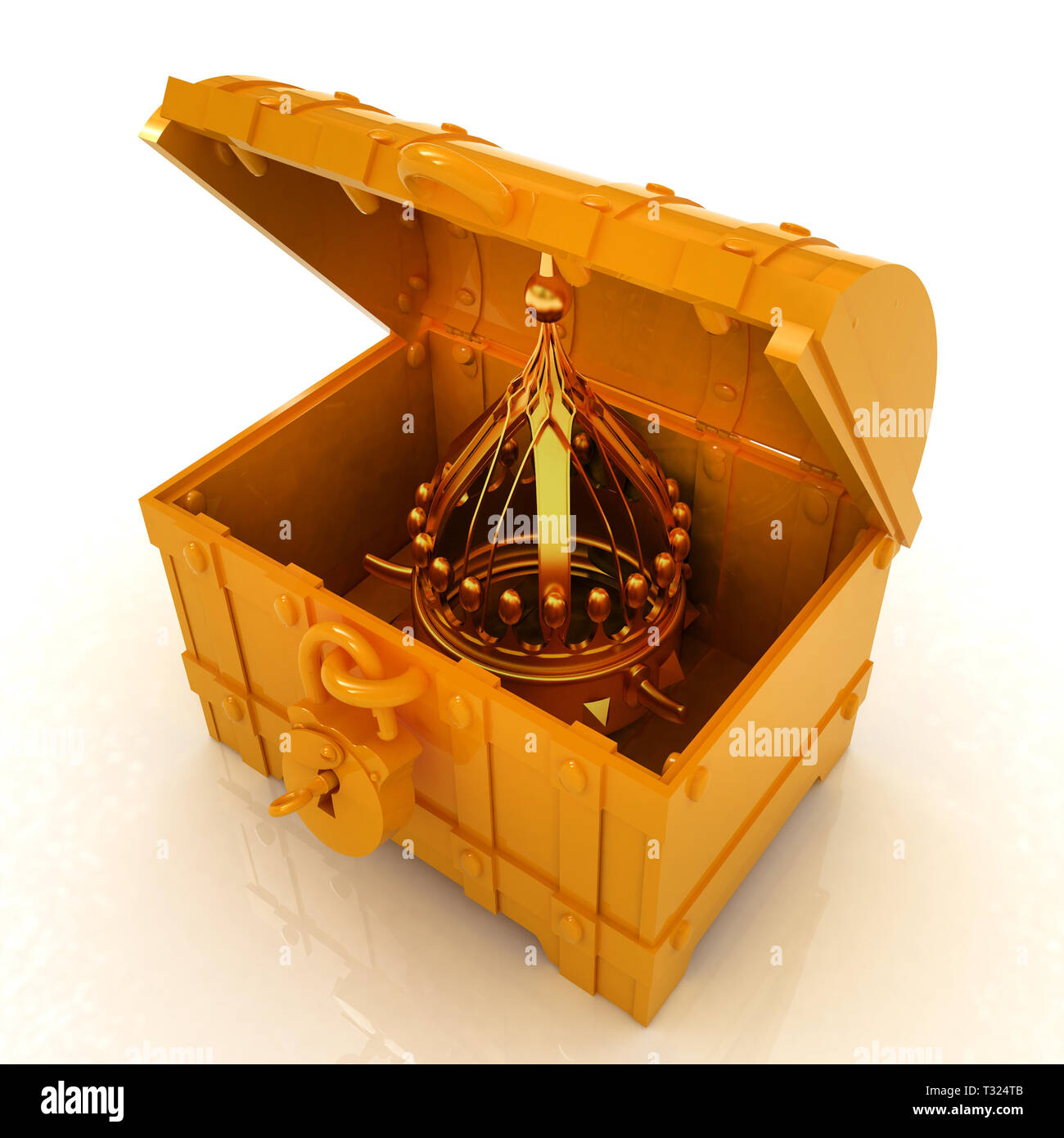 Gold crown in a chest. 3d render Stock Photo - Alamy
