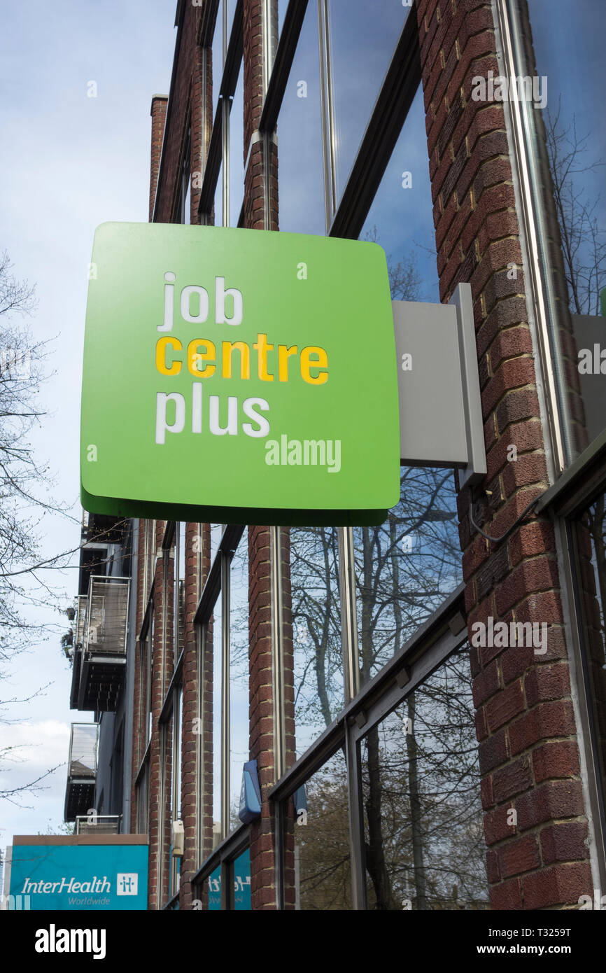 Exterior signage outside a JobCentre Plus office in London, UK Stock ...