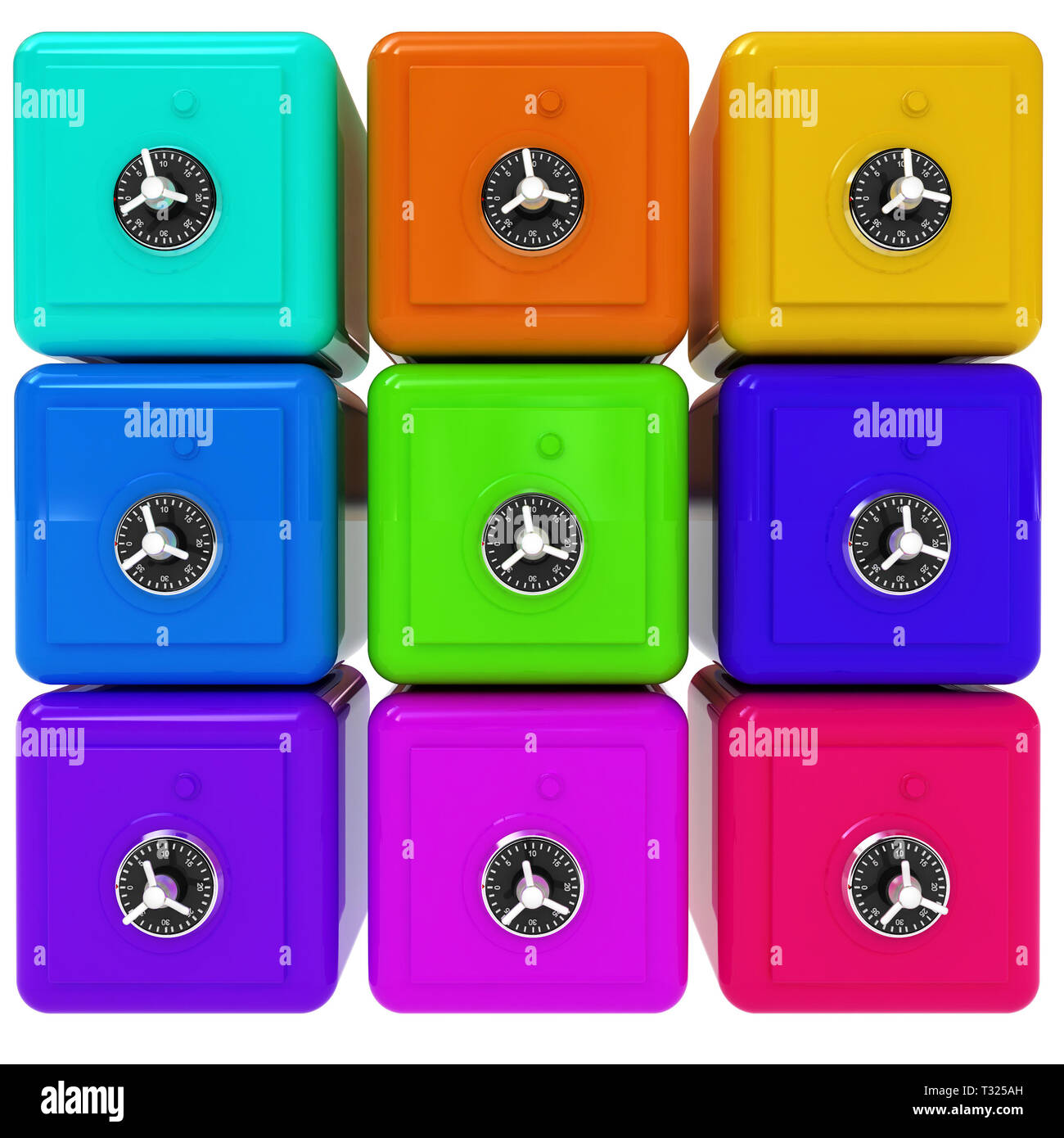 Many colorful safes. 3d render Stock Photo - Alamy