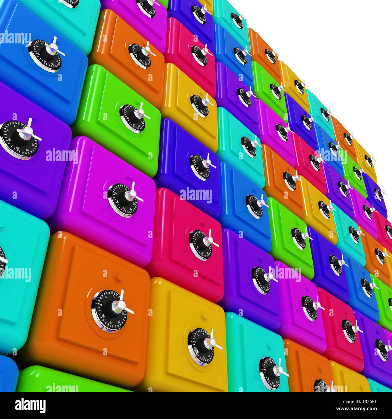 Many colorful safes. 3d render Stock Photo - Alamy