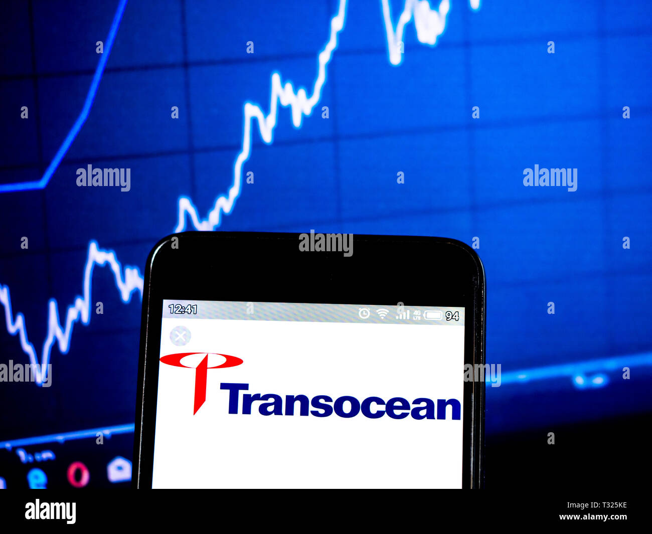 In this photo illustration a Transocean Ltd. logo seen displayed on a ...