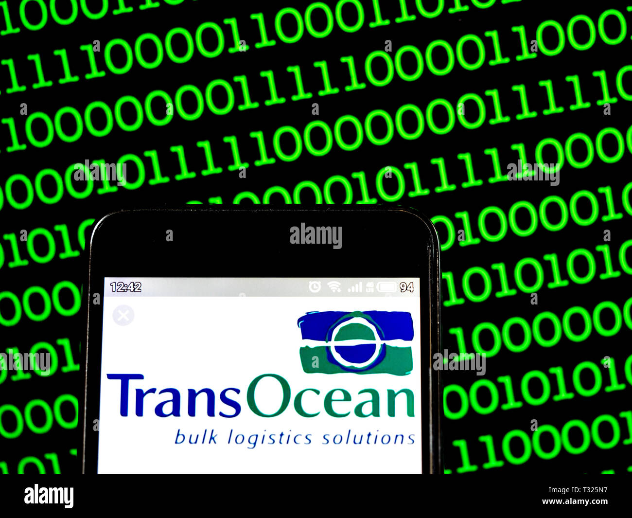 In this photo illustration a Transocean Ltd. logo seen displayed on a ...