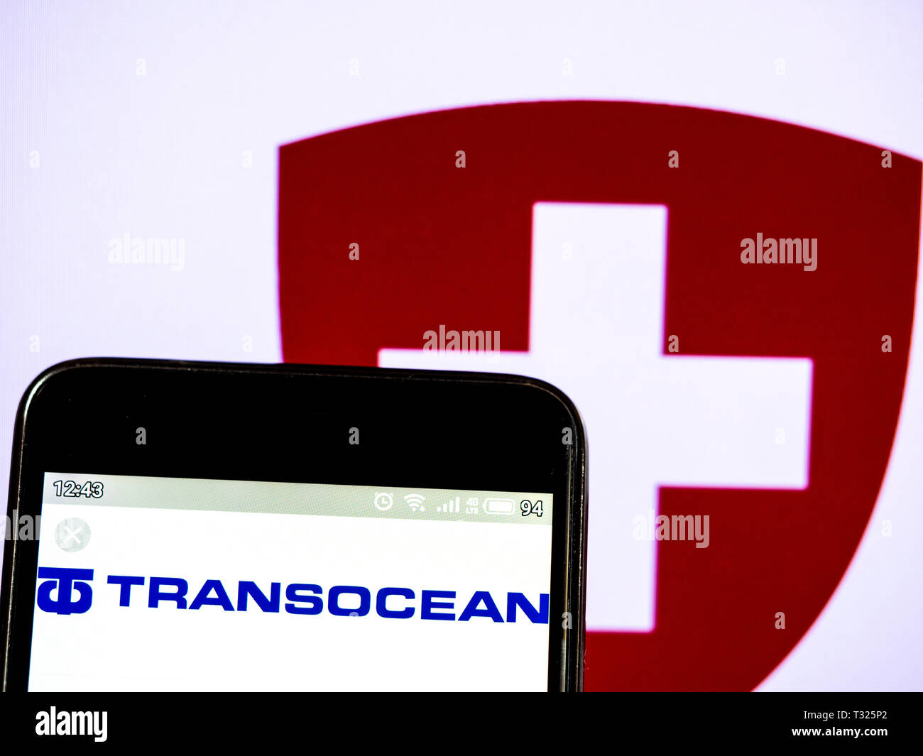 In this photo illustration a Transocean Ltd. logo seen displayed on a ...