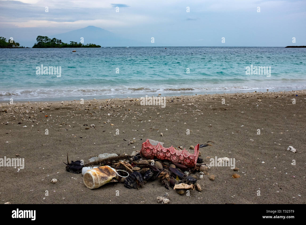 Plastic pollution washed up on a beach from the Atlantic ocean on the ...