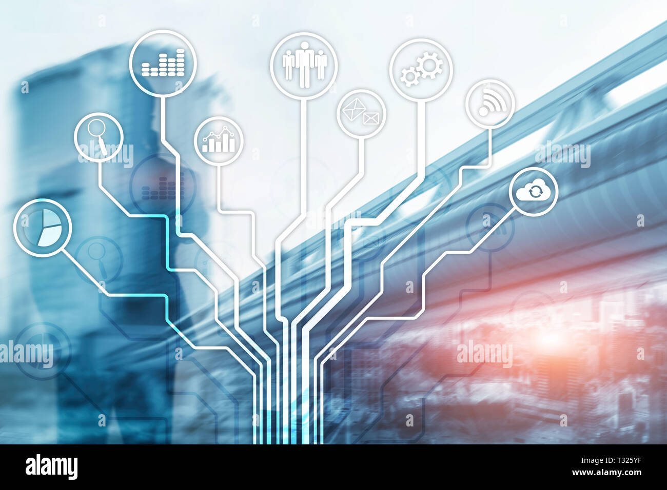 Business applications icons on blurred background. Financial and ...