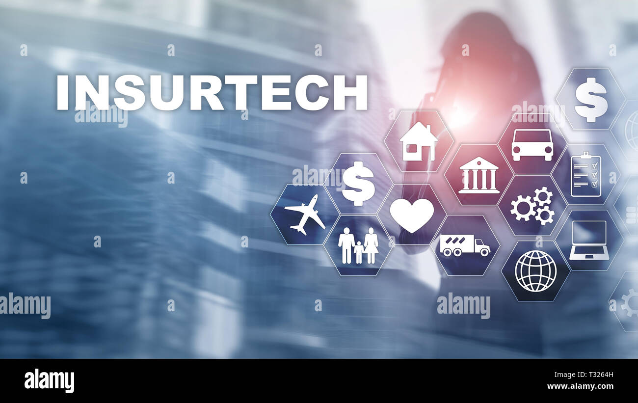 Insurance technology (Insurtech) concept. Inscription on a virtual ...