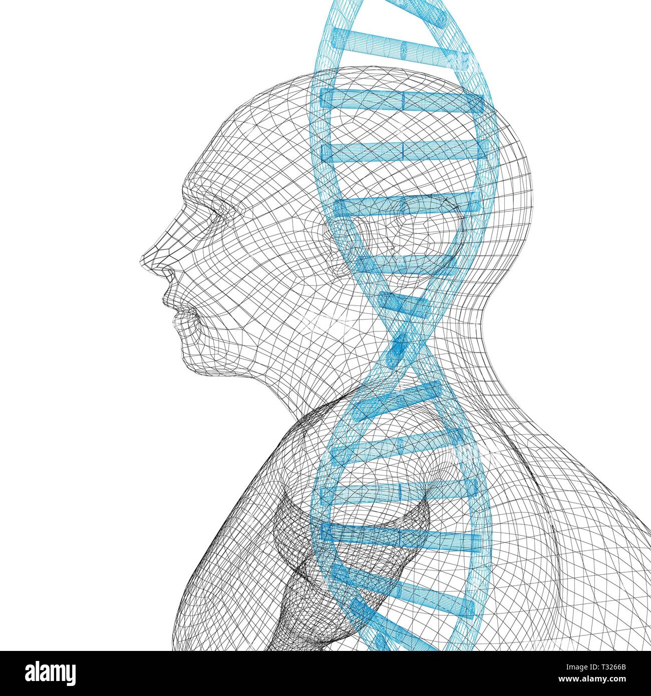 3D medical background with DNA strands and human. 3d render Stock Photo ...