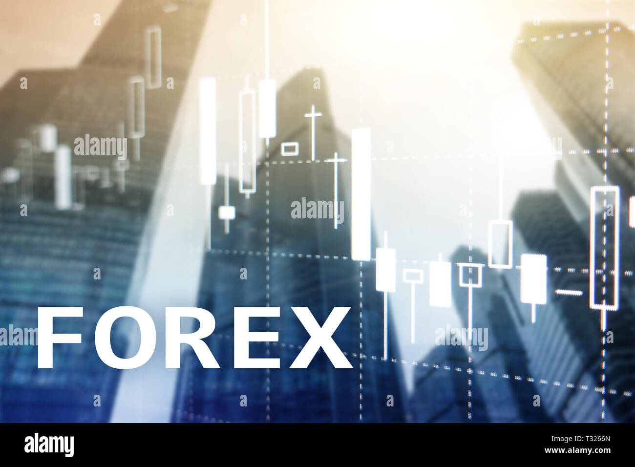 Forex trading, financial candle chart and graphs on blurred business ...
