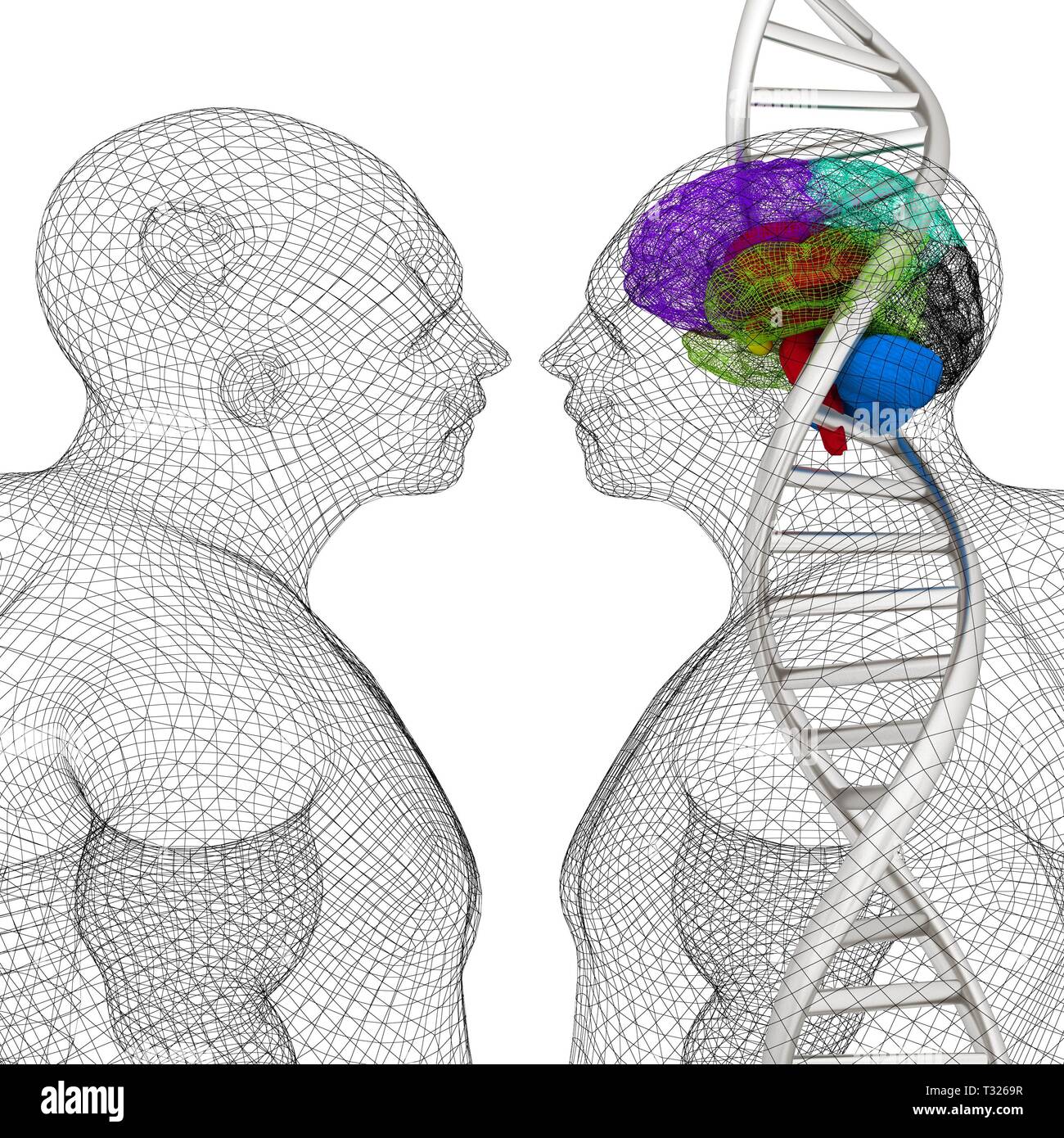 3D medical background with human, brain and DNA strands. 3d render ...