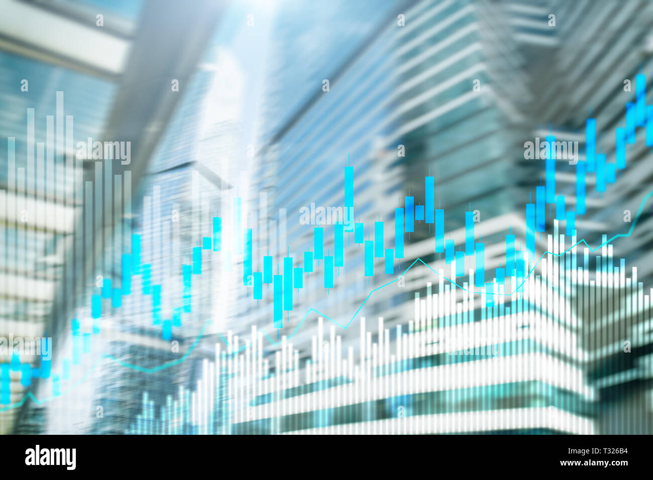 Stock trading candlestick chart and diagrams on blurred office center ...