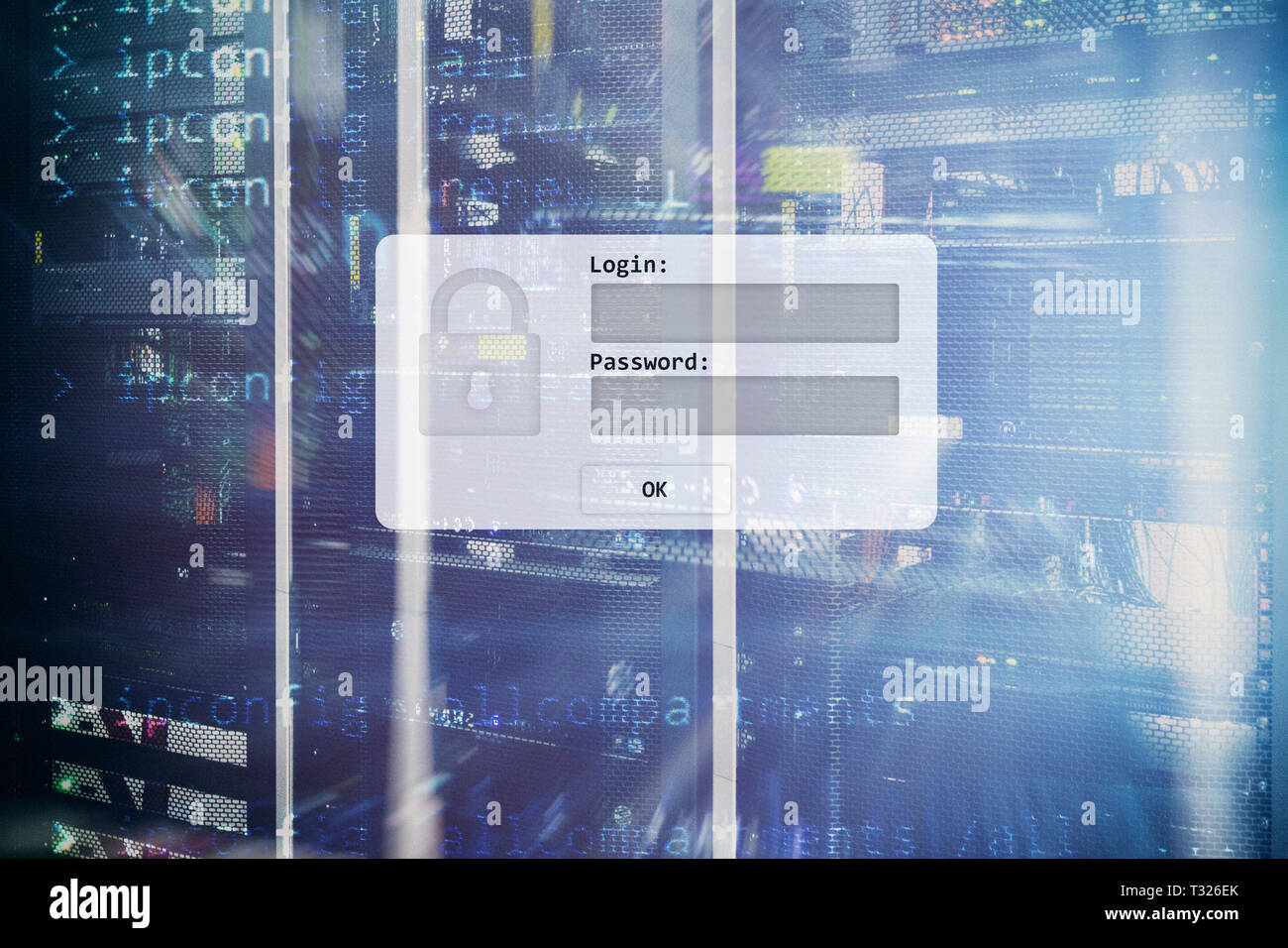 Server room, login and password request, data access and security Stock ...