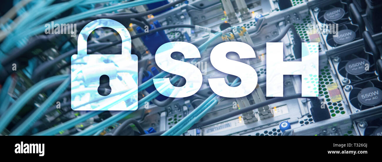 SSH, Secure Shell protocol and software. Data protection, internet and telecommunication concept ...