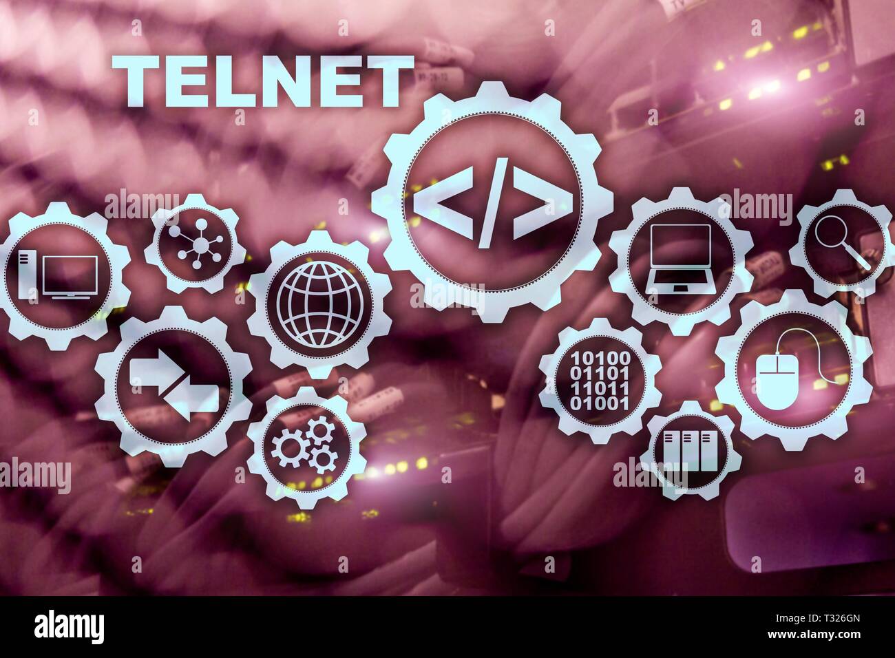 Teletype Network Protocol. Telnet Virtual terminal client. Internet and Network concept. Telnet ...