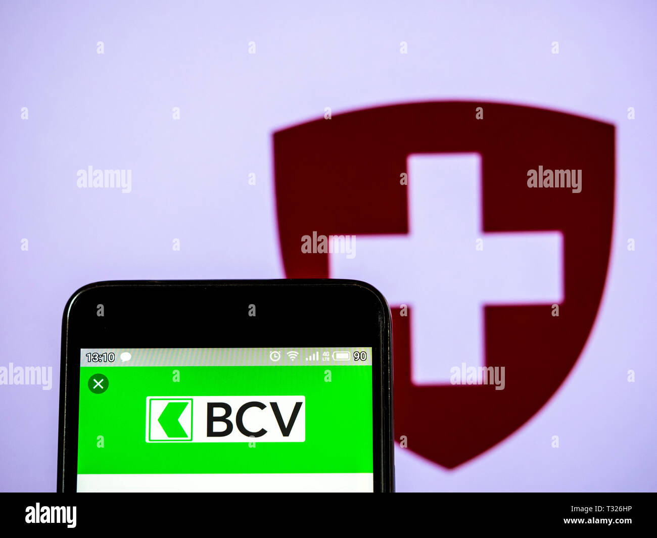 In this photo illustration a Banque Cantonale Vaudoise logo seen ...