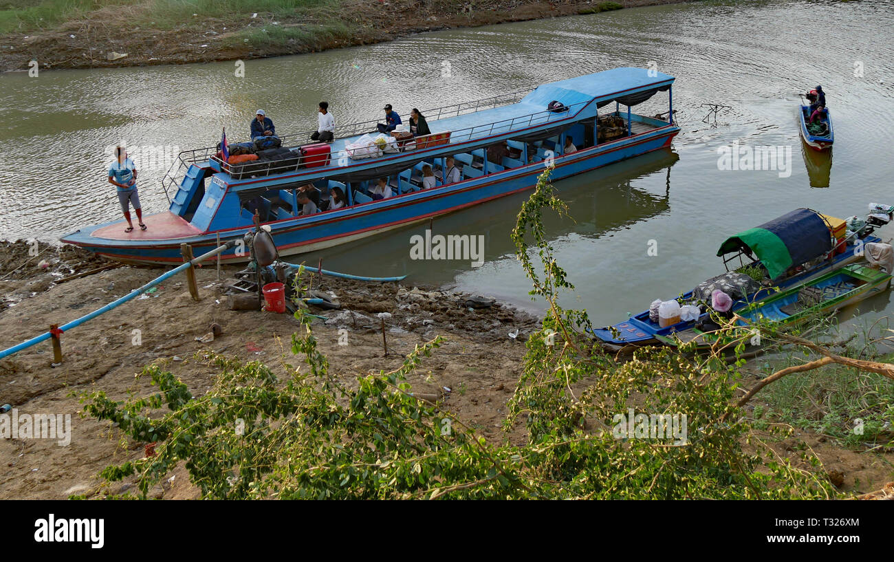 Battambang to Siem Reap Ferry. Passengers aboard the ferry in ...
