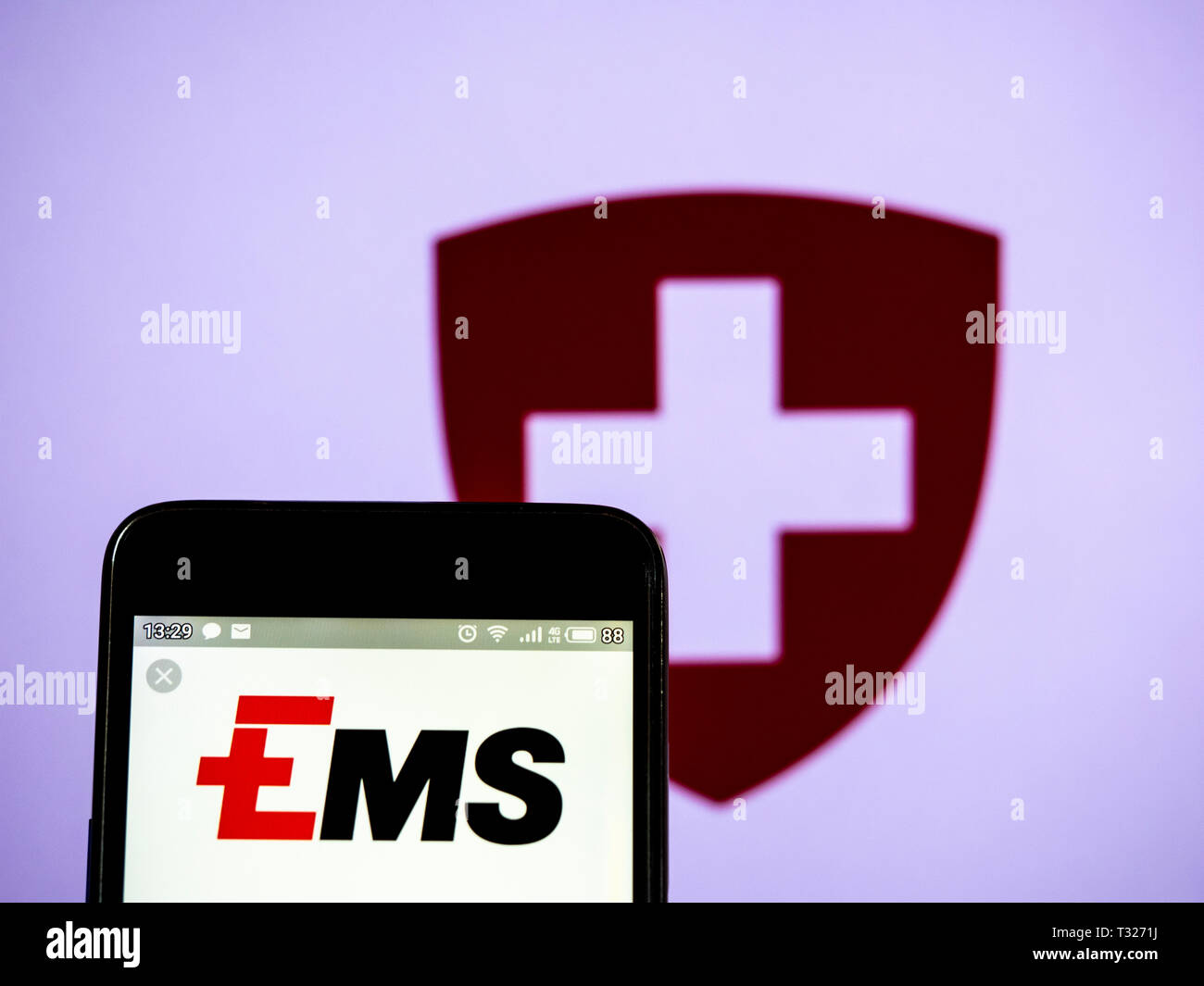 In this photo illustration a Ems-Chemie Holding logo seen displayed on ...