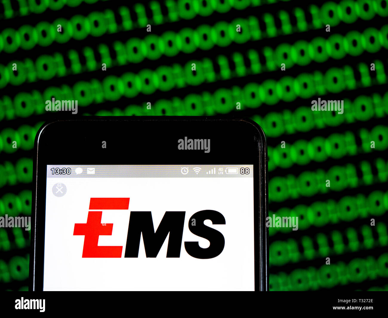 In this photo illustration a Ems-Chemie Holding logo seen displayed on ...