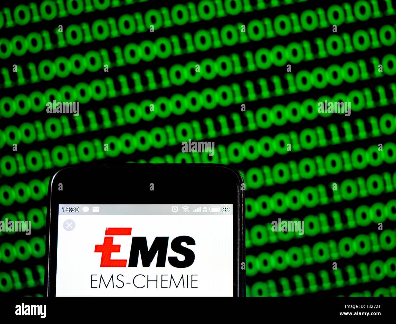 In this photo illustration a Ems-Chemie Holding logo seen displayed on ...