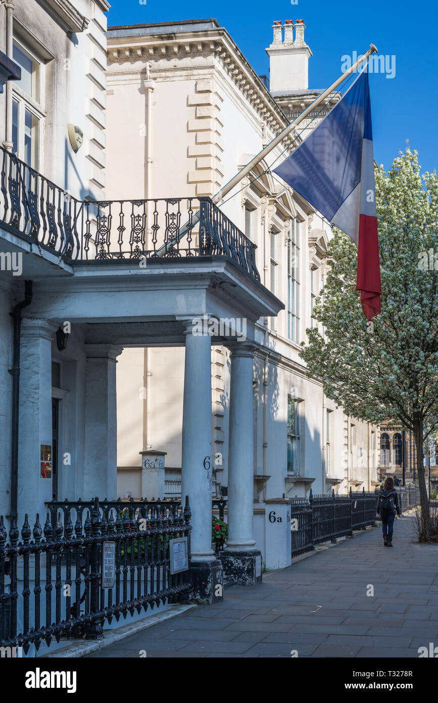 The French Tricolour flag above the entrance to the Franco British ...