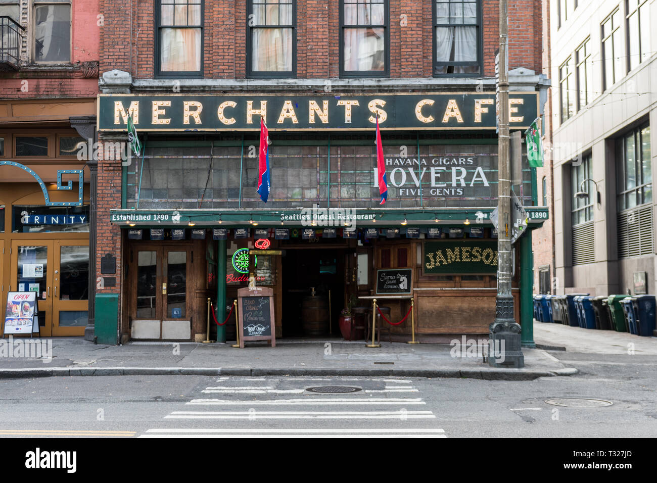 Principal facade of Merchants Cafe, the oldest bar in Seattle ...