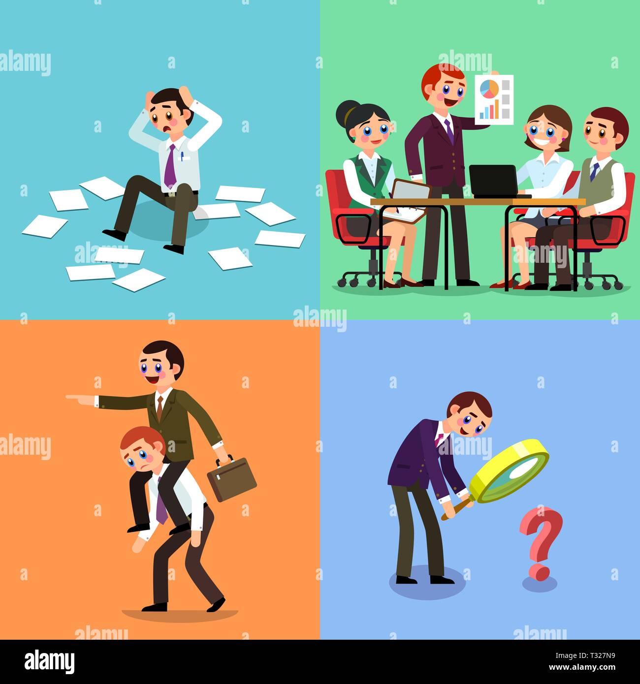 Woman working desk talking Stock Vector Images - Alamy