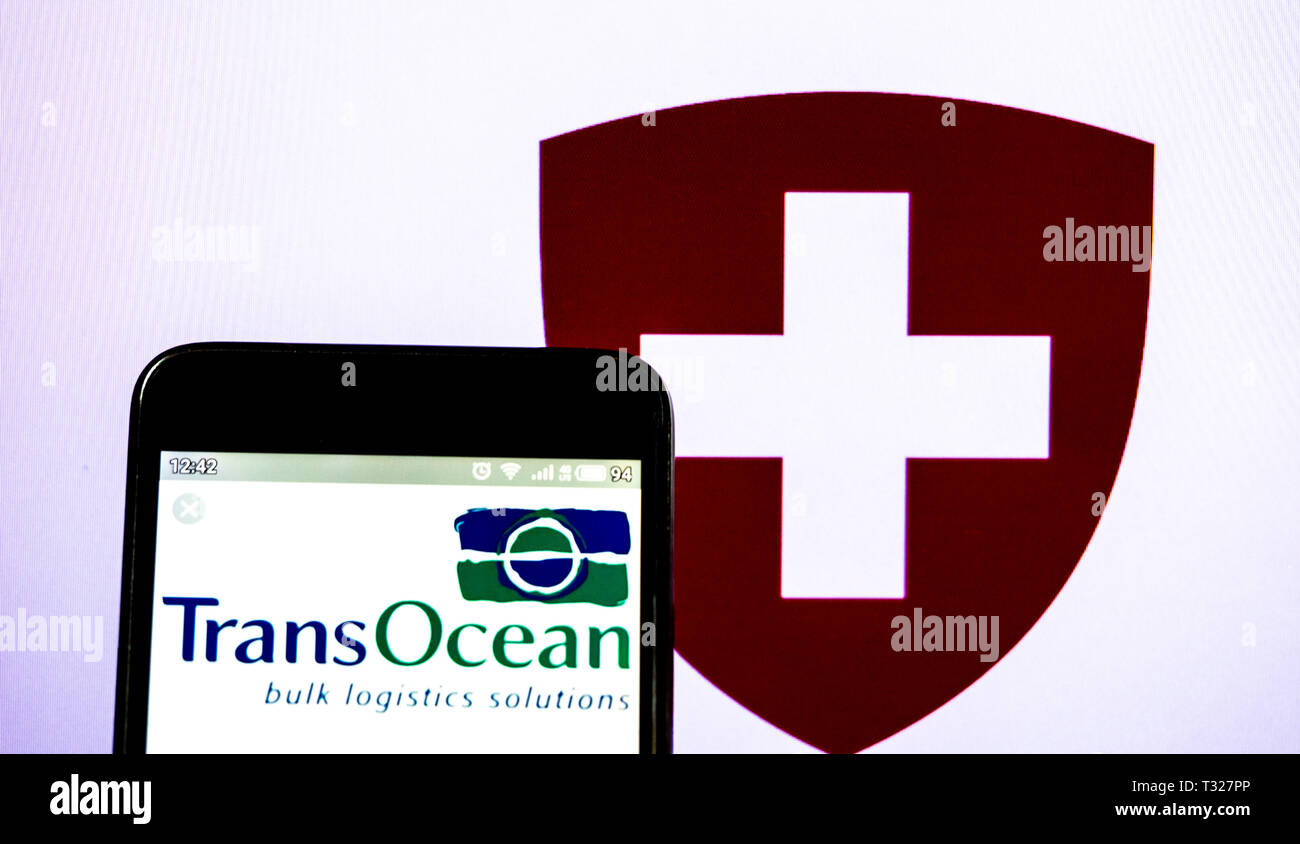 In this photo illustration a Transocean Ltd logo seen displayed on a ...