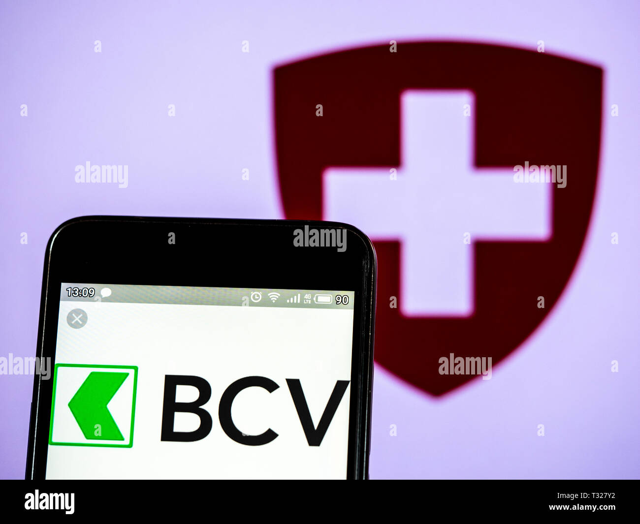In this photo illustration a Banque Cantonale Vaudoise logo seen ...