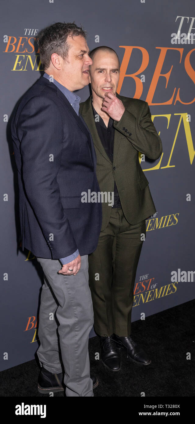 New York, NY, USA - April 4, 2019: Robin Bissell and Sam Rockwell ...