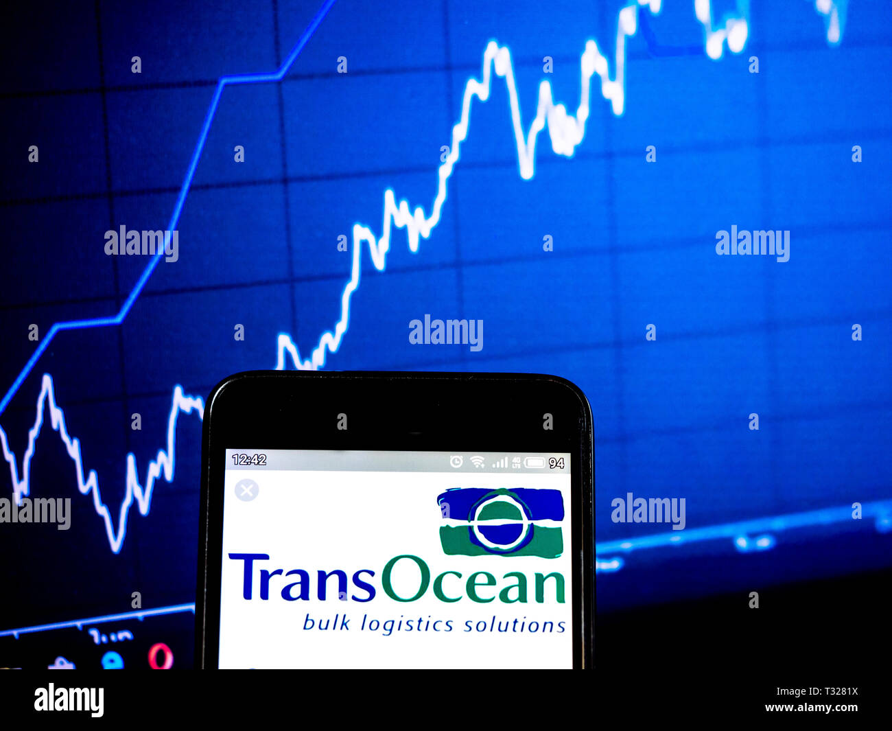 In this photo illustration a Transocean Ltd logo seen displayed on a ...