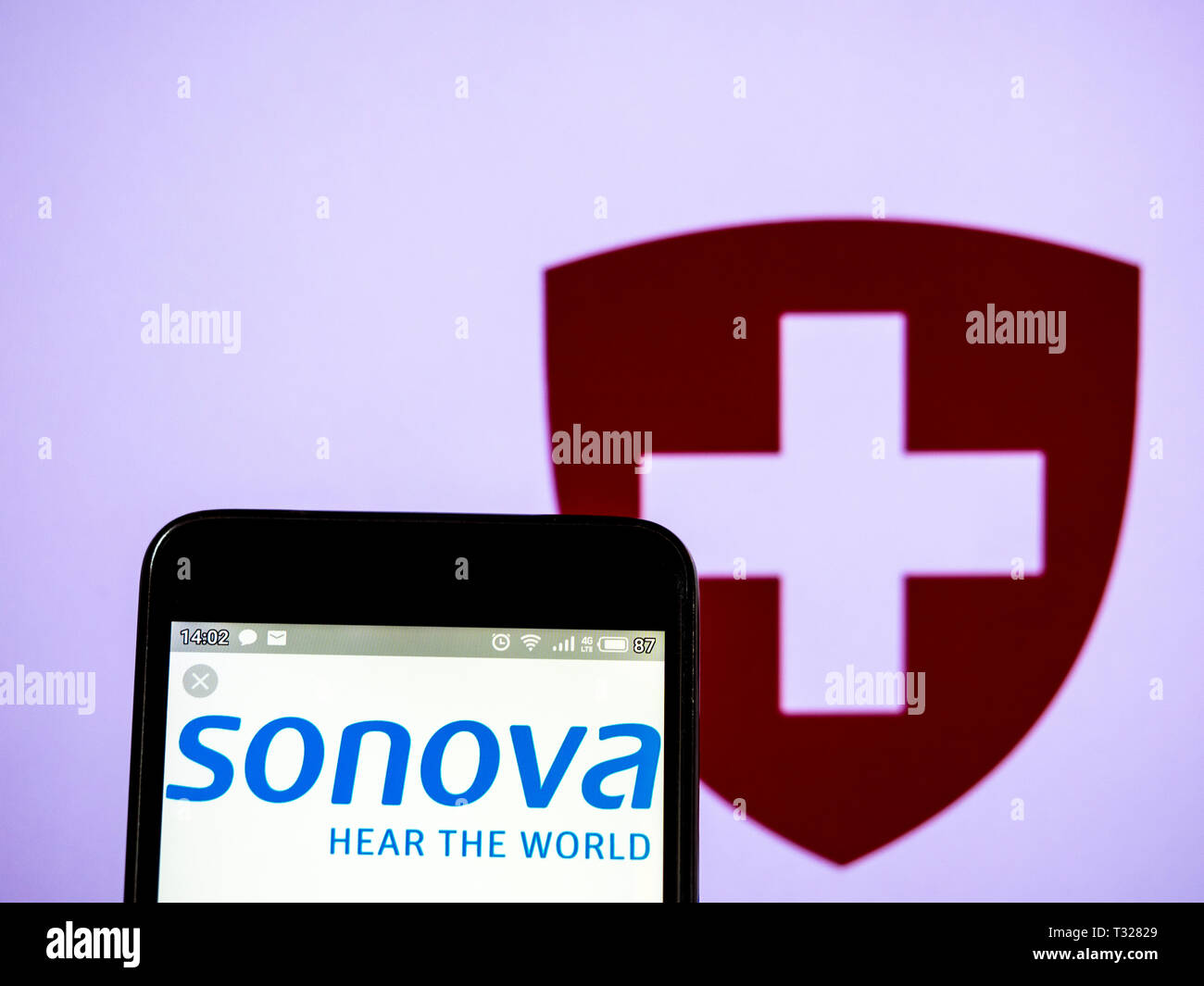 In this photo illustration a Sonova Holding AG logo seen displayed on a ...