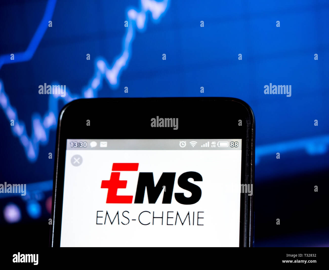 In this photo illustration a Ems-Chemie Holding logo seen displayed on ...