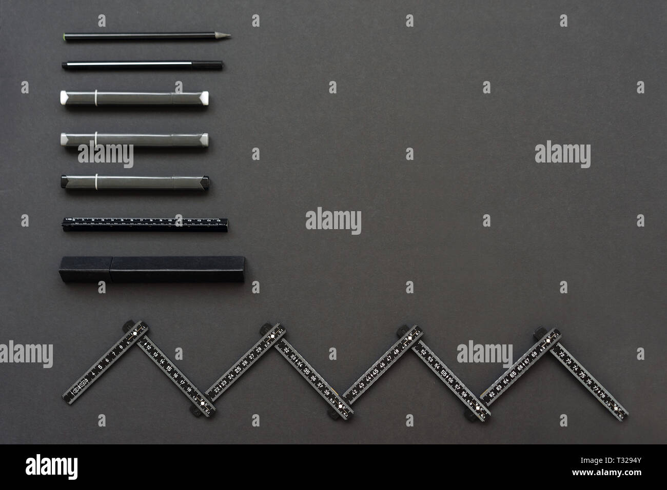 Ruler and markers are on the black space. Place for text Stock Photo ...