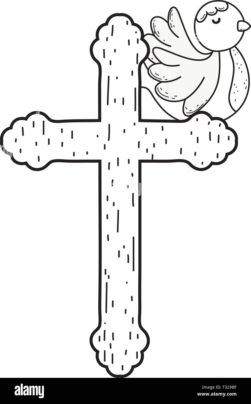 cute doves birds with cross vector illustration design Stock Vector ...