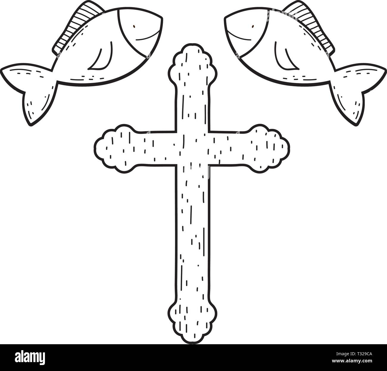wooden cross with fishes vector illustration design Stock Vector Image ...