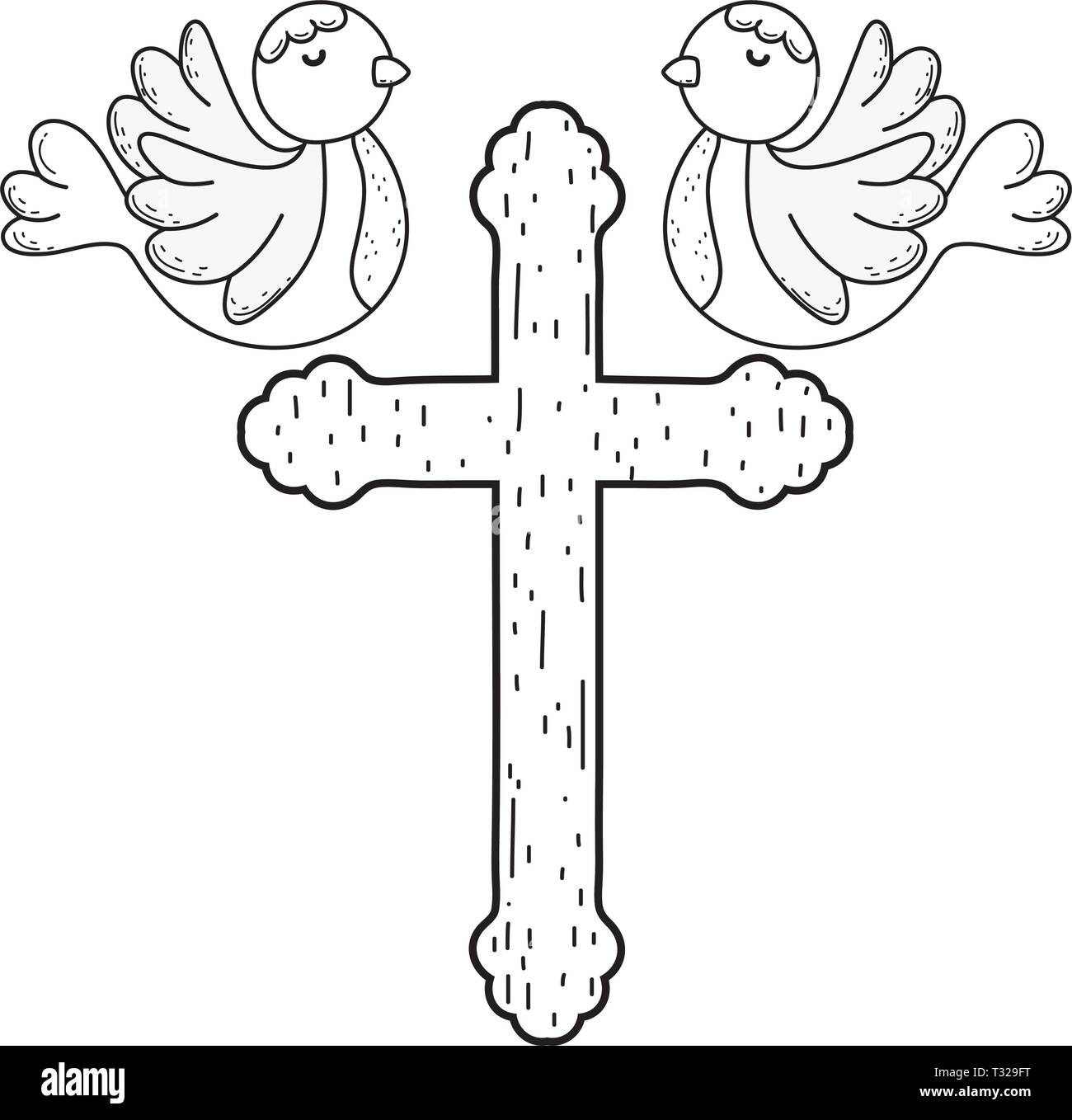 cute doves birds with cross vector illustration design Stock Vector ...