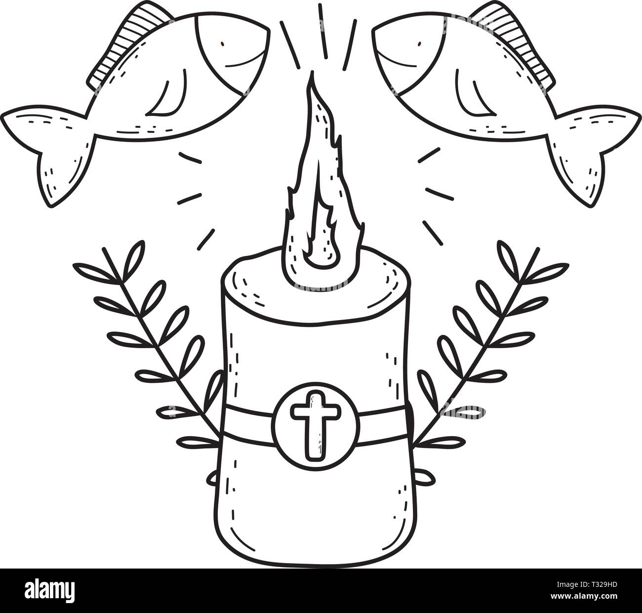 Paschal candle sacred with fishes vector illustration design Stock ...