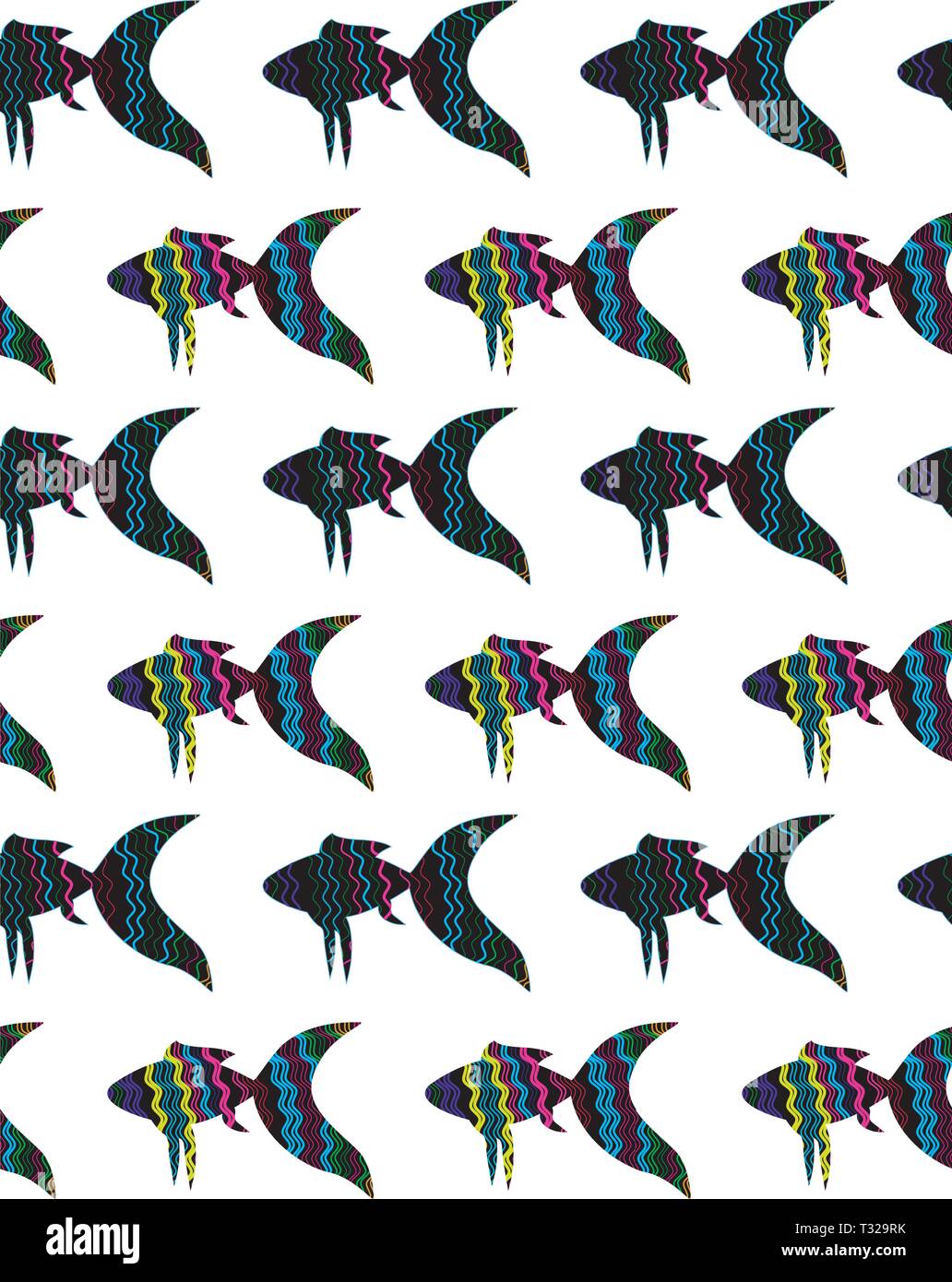 Seamless pattern with bright fish on the white background. Underwater ...