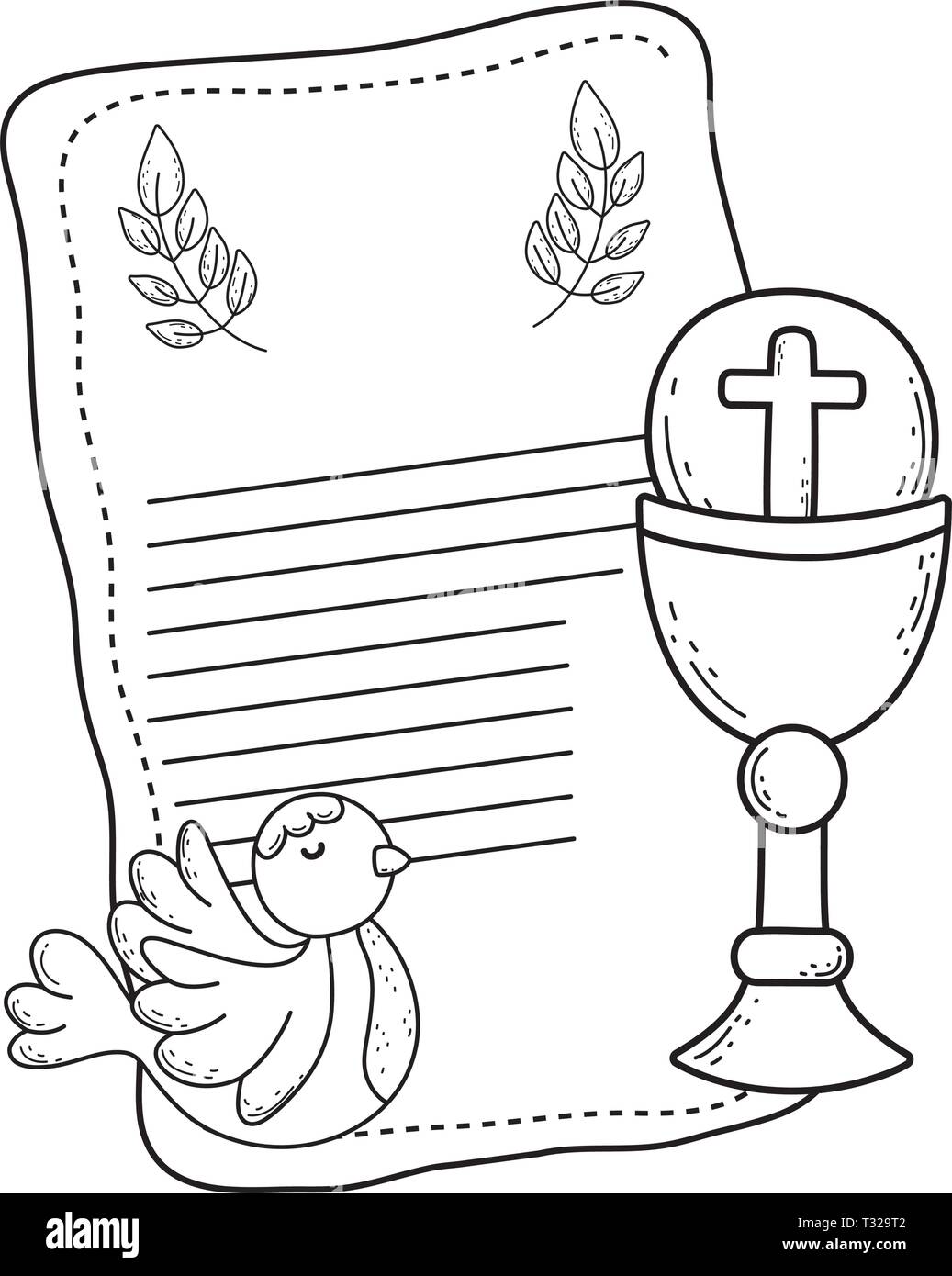 sacred chalice religious with dove bird vector illustration design ...