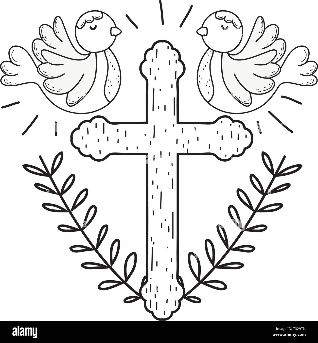 cute doves birds with cross vector illustration design Stock Vector ...