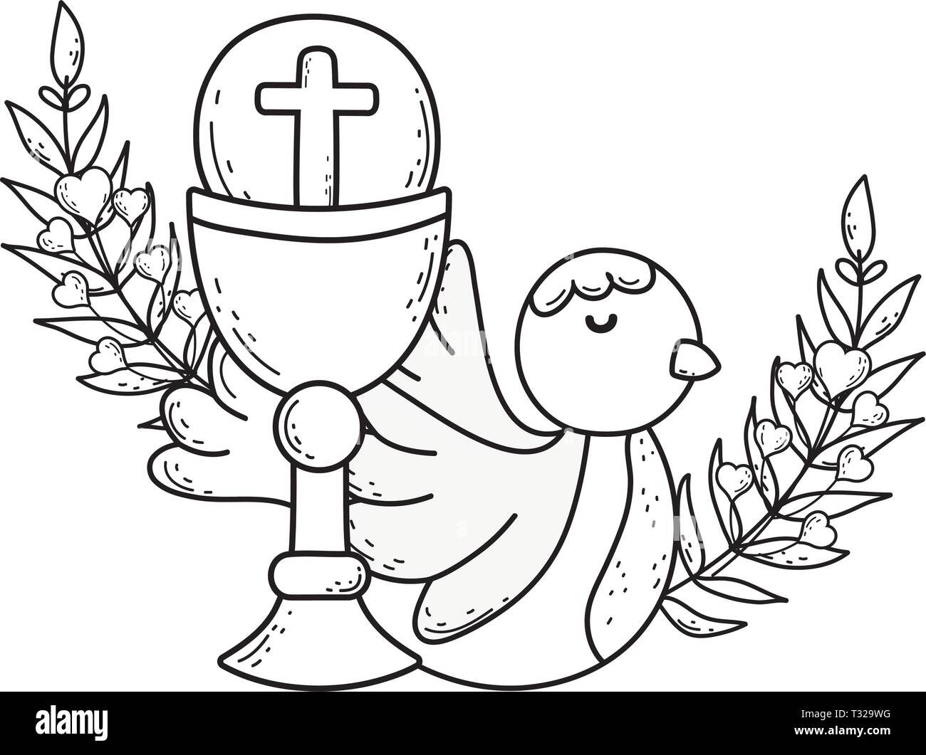 sacred chalice religious with dove bird vector illustration design ...