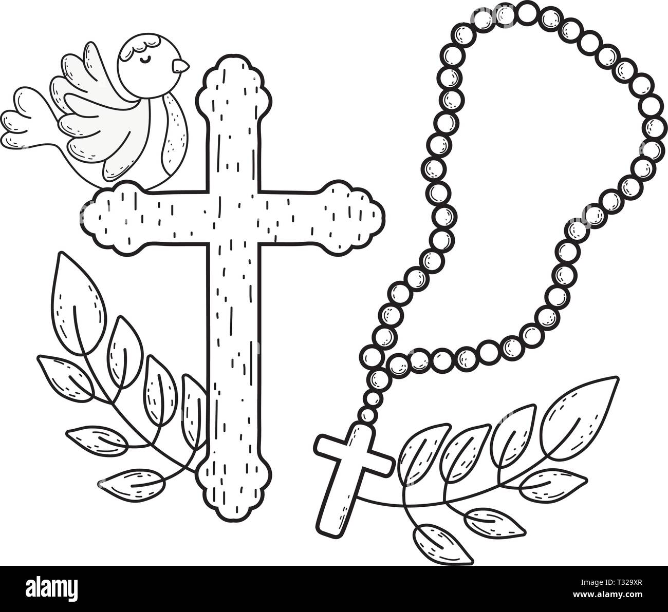 cute doves birds with cross vector illustration design Stock Vector ...