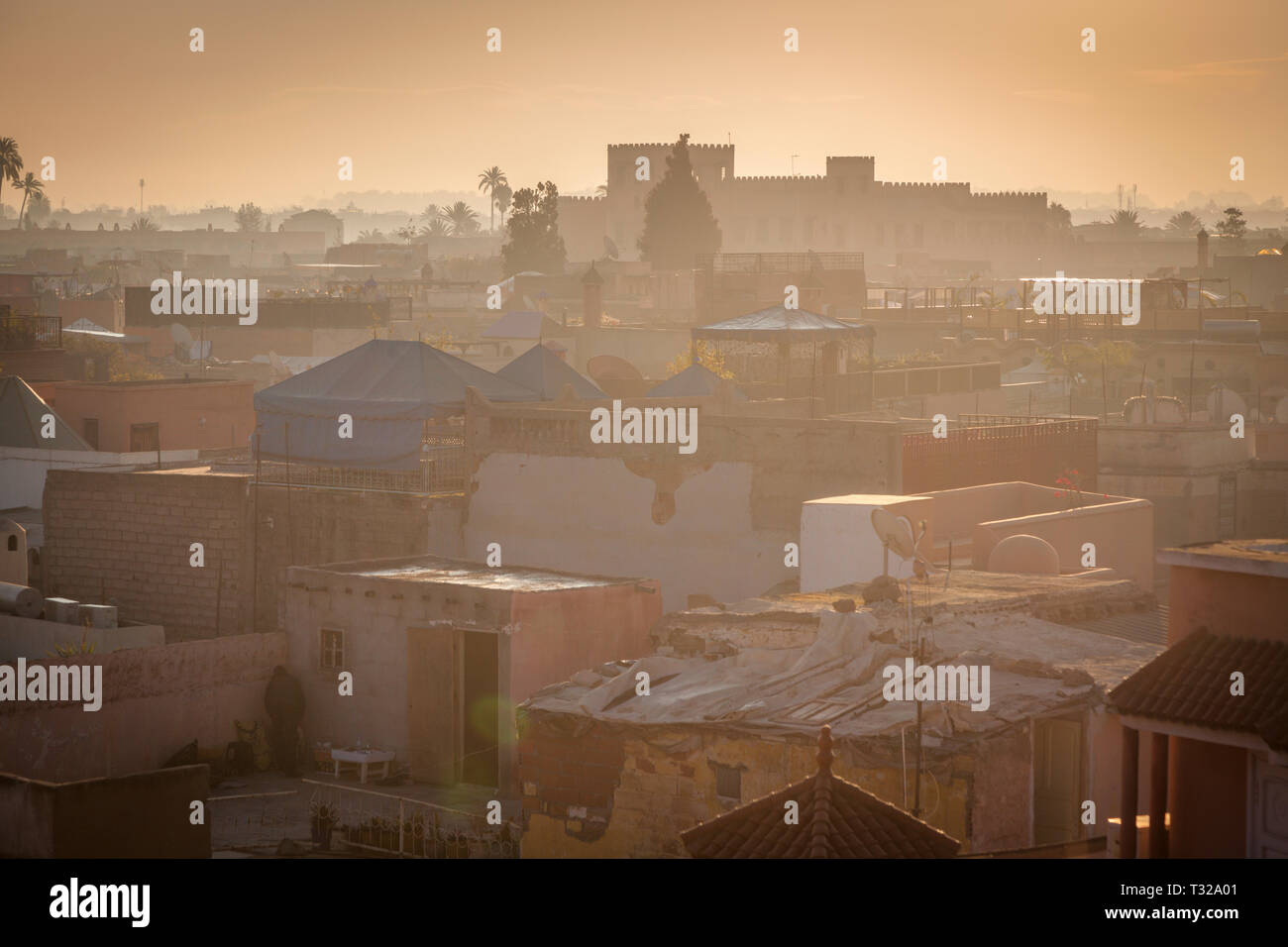 Panorama of Marrakesh at sunrise. Marrakesh, Marrakesh-Safi, Morocco ...