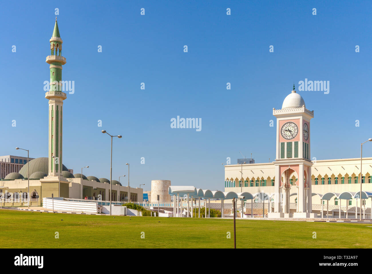 Grand Mosque and clock tower in Doha. Doha, Ad-Dawhah, Qatar Stock ...