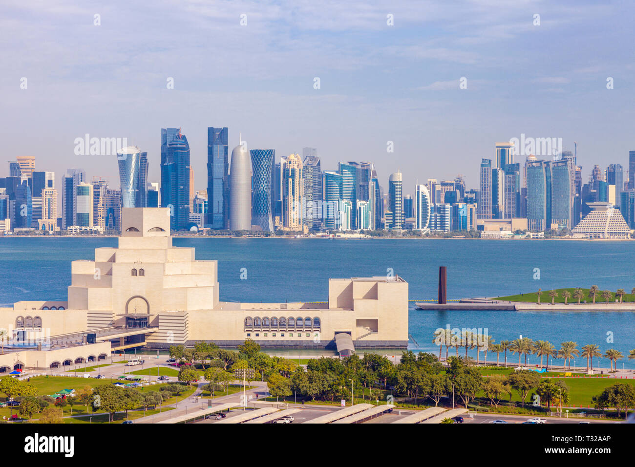 Panorama of Doha with Museum of Islamic Art. Doha, Qatar Stock Photo ...