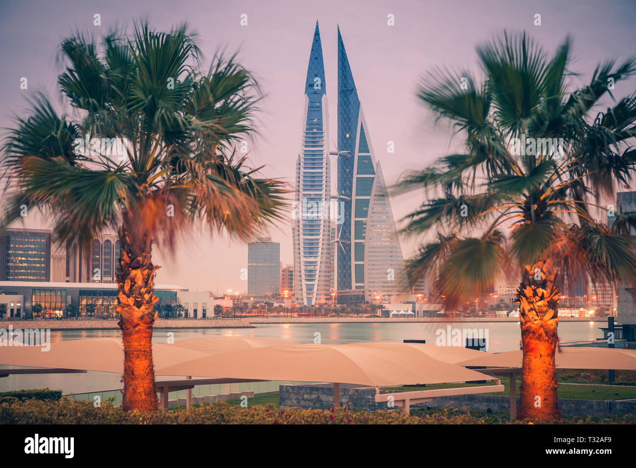 Modern architecture of Manama at night. Manama, Bahrain Stock Photo - Alamy