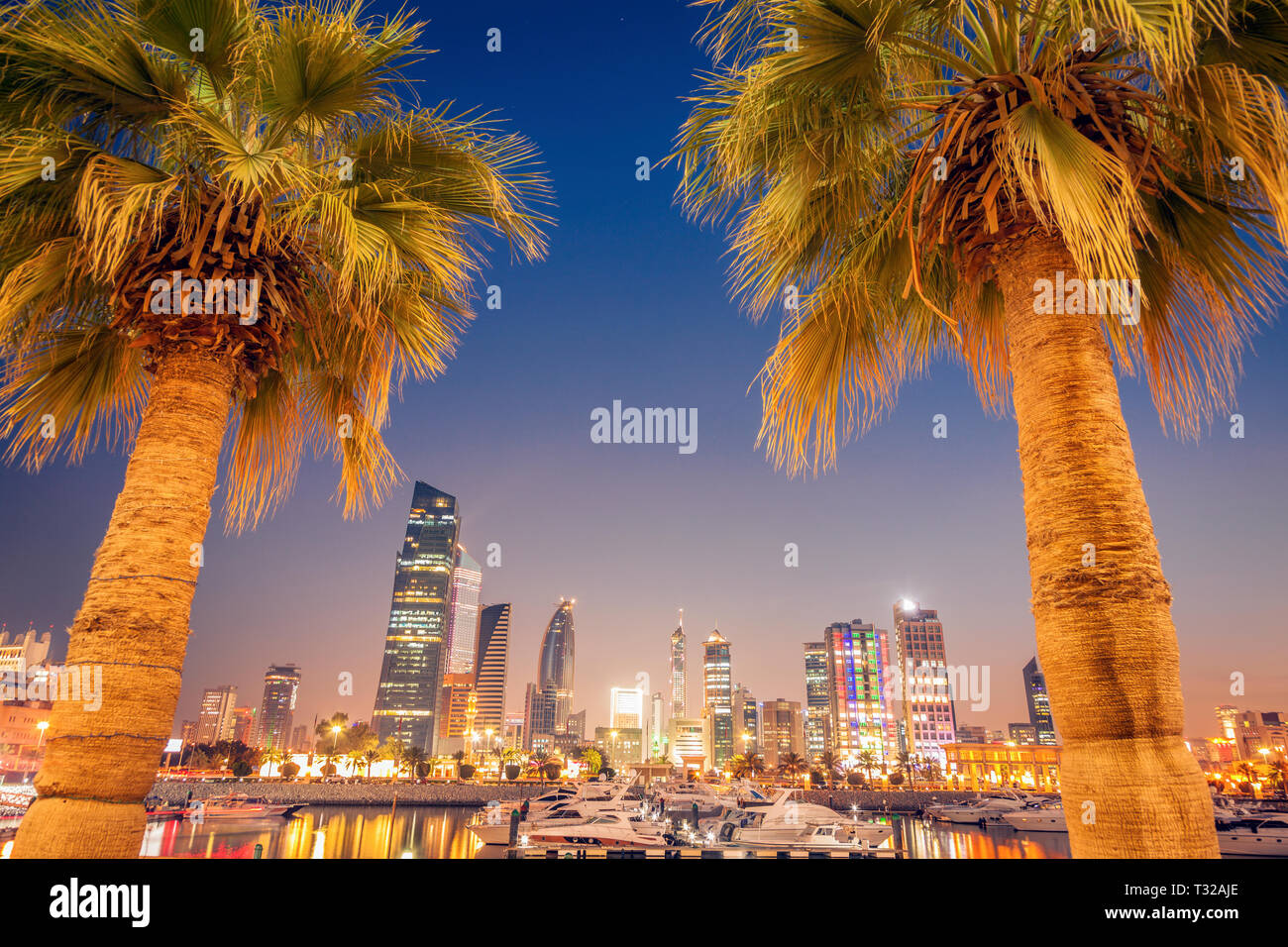 Skyline of Kuwait City at evening. Kuwait City, Kuwait Stock Photo - Alamy