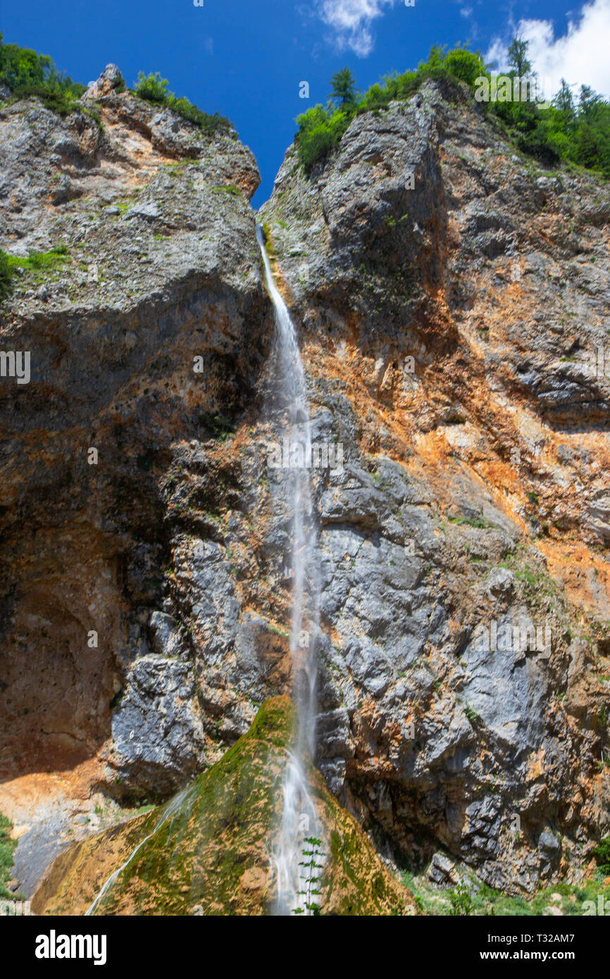 Rinka Falls is a waterfall in the Logar Valley, northern Slovenia Stock ...