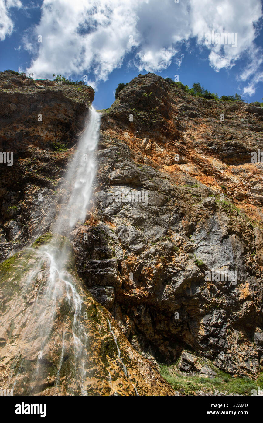 Rinka Falls is a waterfall in the Logar Valley, northern Slovenia Stock ...