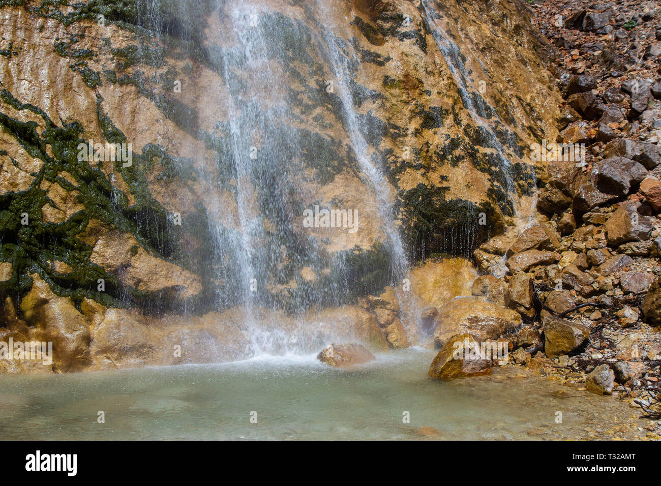 Rinka Falls is a waterfall in the Logar Valley, northern Slovenia Stock ...
